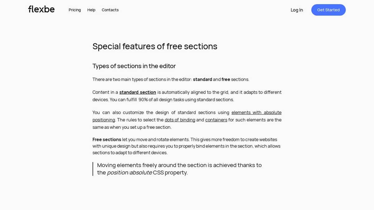 Special features of free sections