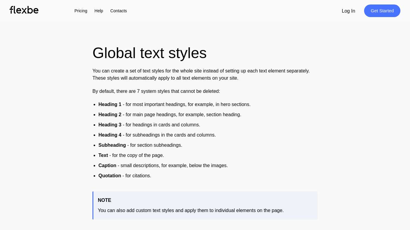 Global text styles