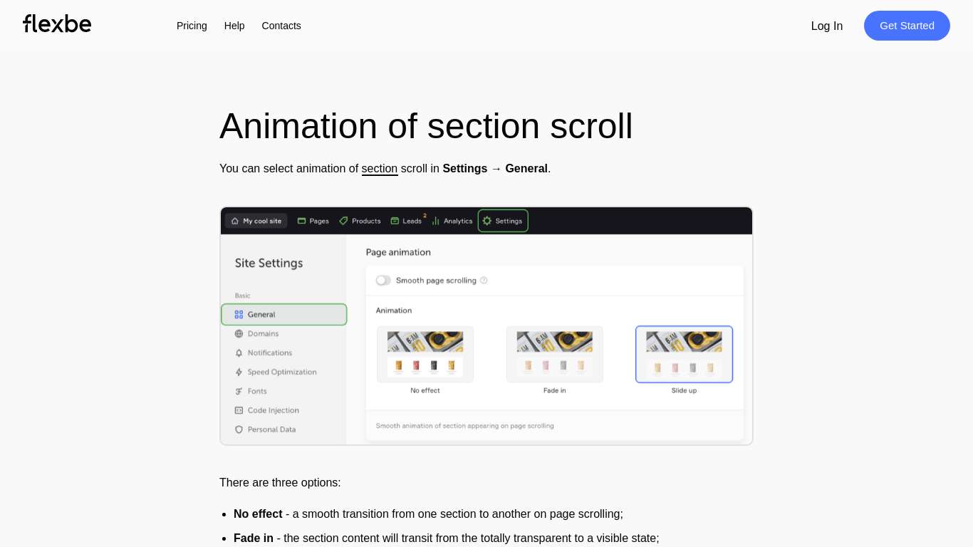 Animation of section scroll